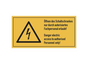 4061466044157 - Mehrsprachige Kombischilder mit Text für Elektroeinsatzbereiche Öffnen des Schaltschrankes nur durch autorisiertes Fachpersonal erlaubt! VE 10 Stk Folie LxH 100 x 50 mm kaiserkraft