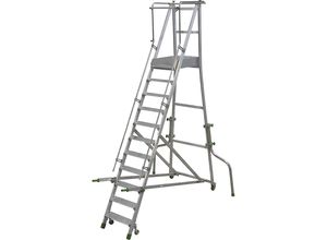 8028406108320 - Mobile Alu-Podesttreppe klappbar mit gerieften Aluminiumstufen 11 Stufen inkl Plattform kaiserkraft