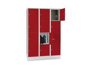 4250618210575 - 4er-Schließfachschrank München 3 Abteile lichtgrau   feuerrot B 1200 mm mit Bodensockel Wolf