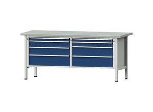 4014641017323 - Werkbänke 2000 mm breit Gestellbauweise 8 Schubladen Stahlblechbelagplatte Höhe 890 mm ANKE