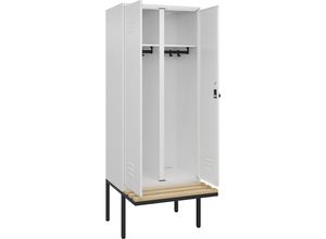 4066681742437 - Schwarz-Weiß-Spind Classic PLUS Sitzbank 1 Abteil verkehrsweiß B 800 mm Sicherheits-Drehriegel auskragend Buche-Hartholz C+P