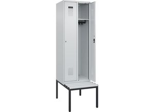 4068192395546 - Spind Evolo PLUS Sitzbank 2 Abteile lichtgrau   lichtgrau B 600 mm Zylinderschloss mit untergebauter Sitzbank Kunststoff kaiserkraft