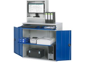4040376919366 - Computer-Arbeitsstation Monitorgehäuse 1 Ausziehboden Breite 1100 mm lichtgrau   enzianblau RAU