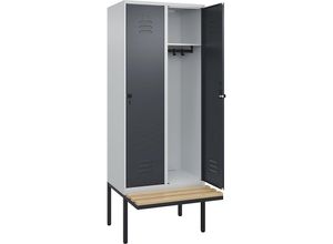 4066681740877 - Spind Classic PLUS Sitzbank 2 Abteile lichtgrau   grau B 800 mm Sicherheits-Drehriegel auskragend Buche-Hartholz C+P