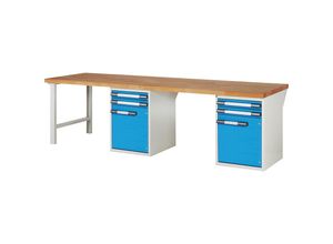 4061753257772 - eurokraft pro Werkbank Baukastensystem Serie 7000 4 Schubladen 2 Türen extrabreit BxT 3000 x 900 mm