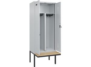 4068192197911 - Schwarz-Weiß-Spind Evolo PLUS Sitzbank 2 Abteile Trennwand verkürzt lichtgrau   lichtgrau B 800 mm Sicherheits-Drehriegel mit auskragender Sitzbank Buche kaiserkraft