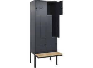 4067521114698 - Z-Spind Classic PLUS Sitzbank 2 Abteile grau B 800 mm Sicherheits-Drehriegel auskragend Buche-Hartholz C+P