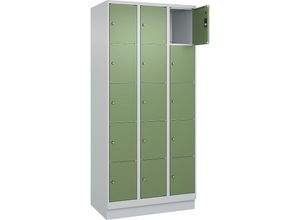 4066681684560 - 5er-Schließfachschrank Classic PLUS 3 Abteile lichtgrau   resedagrün B 900 mm 15 Fächer mit Bodensockel C+P