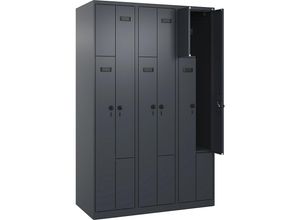 4068192633563 - Z-Spind Evolo PLUS 3 Abteile grau B 1200 mm 6 Fächer mit Bodengleitern Sicherheits-Drehriegel kaiserkraft