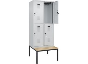 4068192196891 - Doppelstock-Spind Evolo PLUS Sitzbank 2 Abteile lichtgrau   lichtgrau B 800 mm Sicherheits-Drehriegel mit untergebauter Sitzbank Buche kaiserkraft