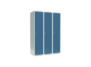 7042423800389 - Spind Fydor 3 Abteile lichtgrau   brillantblau B 1200 mm 3 Abteile flache Dachform Vorhängeschloss kaiserkraft