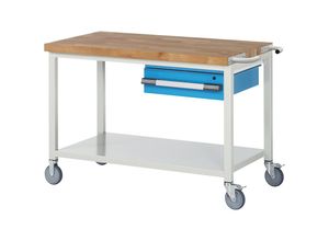 4061753038135 - eurokraft pro Fahrbare Werkbank Serie 8000 Gestellbauweise 1 Hängeschublade Ablageboden BxT 1250 x 700 mm