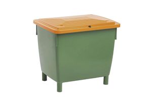 4260126610743 - Rechteckbehälter mit anscharniertem Deckel Inhalt 400 l Behälter grün Deckel orange kaiserkraft