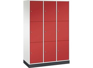 4062084632504 - 3er-Schließfachschrank Intro 3 Abteile reinweiß   feuerrot BxT 1220 x 500 mm C+P