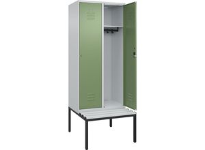 4066681744158 - Spind Classic PLUS Sitzbank 2 Abteile lichtgrau   resedagrün B 800 mm Zylinderschloss untergebaut Kunststoff C+P
