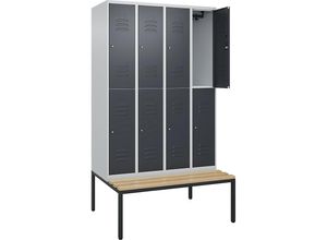 4066681809147 - Doppelstock-Spind Classic PLUS Sitzbank 4 Abteile lichtgrau   grau B 1200 mm Zylinderschloss untergebaut Buche-Hartholz C+P