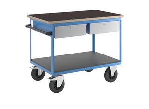 4054666000900 - eurokraft pro Montagewagen 2 Schubladen Korpus lichtblau Fronten in Weißaluminium