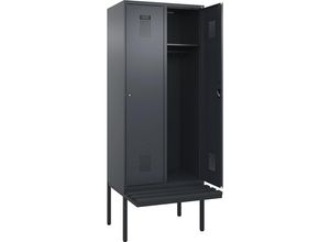 4068192399254 - Spind Evolo PLUS Sitzbank 2 Abteile grau B 800 mm Zylinderschloss mit auskragender Sitzbank Kunststoff kaiserkraft