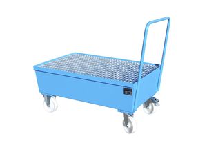 4052462017757 - eurokraft pro Fahrbare Stahl-Auffangwanne mit Randprofilierung für 200-l-Fässer 2 x stehend LxBxH 1280 x 800 x 1110 mm blau RAL 5012