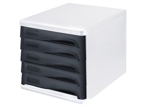 4012086079876 - - Schubladenbox the wave 5 Schubladen din A4 din C4 Polypropylen Polystyrol Gehäusefarbe weiß Farbe der Schublade schwarz