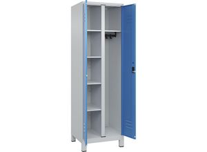 4067521054239 - Putzmittelspind Classic PLUS 1 Abteil Trennwand mittig lichtgrau   lichtblau B 600 mm mit Füßen Zylinderschloss C+P