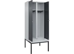 4066681794733 - Schwarz-Weiß-Spind Classic PLUS Sitzbank 1 Abteil lichtgrau   grau B 800 mm Sicherheits-Drehriegel untergebaut Kunststoff C+P