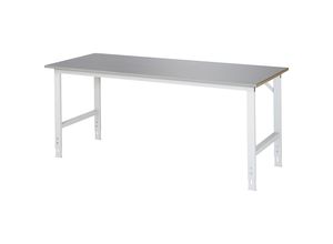 4040376415905 - Rau Arbeitstisch Tom manuell höhenverstellbar 25 mm MDF-Platte mit Edelstahlbelag bis 500 kg B 2000 x T 800 x H 760-1080 mm silber lichtgrau 4040376415905 - Rau Arbeitstisch Tom manuell höhenverstellbar 25 mm MDF-Platte mit Edelstahlbelag bis 500 kg B 2000 x T 800 x H 760-1080 mm silber lichtgrau
