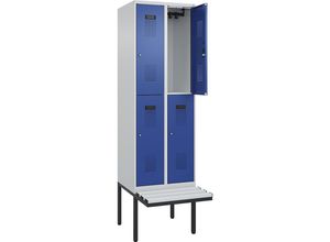 4068192388395 - Doppelstock-Spind Evolo PLUS Sitzbank 2 Abteile lichtgrau   enzianblau B 600 mm Zylinderschloss mit auskragender Sitzbank Kunststoff kaiserkraft