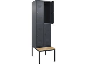4066681805583 - Doppelstock-Spind Classic PLUS Sitzbank 2 Abteile grau B 600 mm Zylinderschloss untergebaut Buche-Hartholz C+P