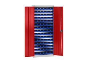 4061753279668 - eurokraft pro Materialschrank mit Lagerkästen Höhe 1575 mm 14 Fachböden lichtgrau   verkehrsrot