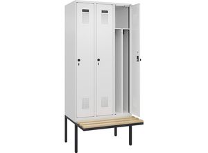 4068192218517 - Schwarz-Weiß-Spind Evolo PLUS Sitzbank schmal 3 Abteile Trennwand verkürzt weiß B 900 mm Sicherheits-Drehriegel mit auskragender Sitzbank Buche kaiserkraft