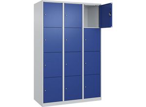 4068192006992 - 4er-Schließfachschrank Evolo PLUS 3 Abteile lichtgrau   enzianblau B 1200 mm 12 Fächer mit Bodengleitern Zylinderschloss kaiserkraft