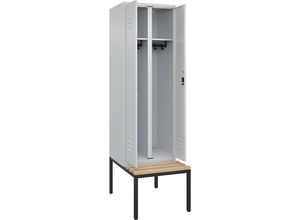 4066681819801 - Schwarz-Weiß-Spind Classic PLUS Sitzbank 1 Abteil lichtgrau B 600 mm Zylinderschloss untergebaut Buche-Hartholz C+P