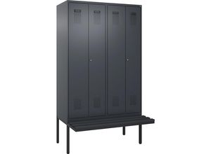 4068192399834 - Schwarz-Weiß-Spind Evolo PLUS Sitzbank 4 Abteile Trennwand verkürzt grau B 1200 mm Zylinderschloss mit auskragender Sitzbank Kunststoff kaiserkraft