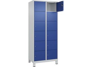 4068192014829 - 6er-Schließfachschrank Evolo PLUS 2 Abteile lichtgrau   enzianblau B 800 mm 12 Fächer mit breiten Füßen Zylinderschloss kaiserkraft