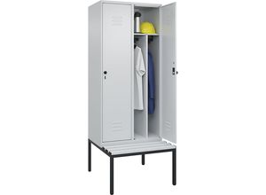 4066681792487 - Schwarz-Weiß-Spind Classic PLUS Sitzbank schmal 2 Abteile Trennwand verkürzt lichtgrau B 800 mm Sicherheits-Drehriegel untergebaut Kunststoff C+P
