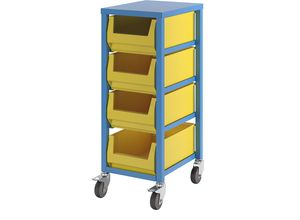 4054666002867 - eurokraft pro Kommissionierwagen lichtblau RAL 5012 Höhe 1050 mm mit 4 Stk 23-Liter-Kunststoffkästen