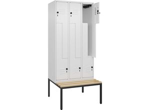 4067521119518 - Z-Spind Classic PLUS Sitzbank 3 Abteile verkehrsweiß B 900 mm Sicherheits-Drehriegel untergebaut Buche-Hartholz C+P