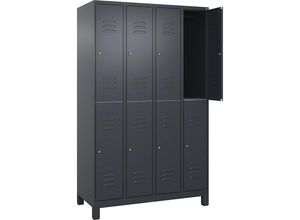4066681623811 - Doppelstock-Spind Classic PLUS 4 Abteile grau HxB 1950 x 1200 mm mit Füßen Zylinderschloss C+P