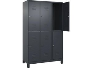 4066681622616 - Doppelstock-Spind Classic PLUS 3 Abteile grau HxB 1950 x 1200 mm mit Füßen Zylinderschloss C+P