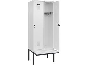 4068192373223 - Spind Evolo PLUS Sitzbank 2 Abteile weiß B 800 mm Sicherheits-Drehriegel mit auskragender Sitzbank Kunststoff kaiserkraft