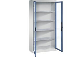 4069361428140 - Sichtfenster-Flügeltürschrank HxBxT 1950 x 930 x 400 mm 4 Fachböden lichtgrau   fernblau C+P