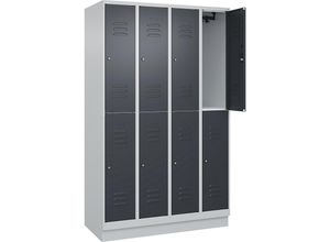 4066681668683 - Doppelstock-Spind Classic PLUS 4 Abteile lichtgrau   grau HxB 1950 x 1200 mm mit Bodensockel Zylinderschloss C+P