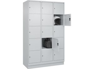 4066681685048 - 5er-Schließfachschrank Classic PLUS 3 Abteile lichtgrau B 1200 mm 15 Fächer mit Bodensockel C+P
