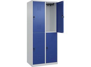 4067521357682 - Doppelstock-Spind Classic PLUS 2 Abteile lichtgrau   enzianblau HxB 1850 x 800 mm mit Bodengleitern Drehriegel C+P