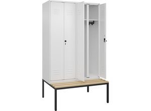 4066681746473 - Schwarz-Weiß-Spind Classic PLUS Sitzbank 2 Abteile verkehrsweiß B 1200 mm Sicherheits-Drehriegel untergebaut Buche-Hartholz C+P