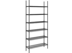 4061753091109 - Stahldraht-Gitterregal schwarz Fachlast 250 kg BxT 910 x 360 mm Grundregal Höhe 2180 mm 6 Fachböden kaiserkraft