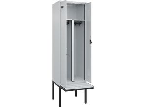 4068192365747 - Schwarz-Weiß-Spind Evolo PLUS Sitzbank 2 Abteile Trennwand verkürzt lichtgrau   lichtgrau B 600 mm Sicherheits-Drehriegel mit auskragender Sitzbank Kunststoff kaiserkraft