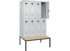 4068192282020 - Doppelstock-Spind Evolo PLUS Sitzbank 4 Abteile lichtgrau   lichtgrau B 1200 mm Zylinderschloss mit untergebauter Sitzbank Buche kaiserkraft