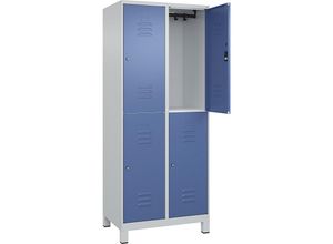 4066681620742 - Doppelstock-Spind Classic PLUS 2 Abteile lichtgrau   fernblau HxB 1950 x 800 mm mit Füßen Zylinderschloss C+P